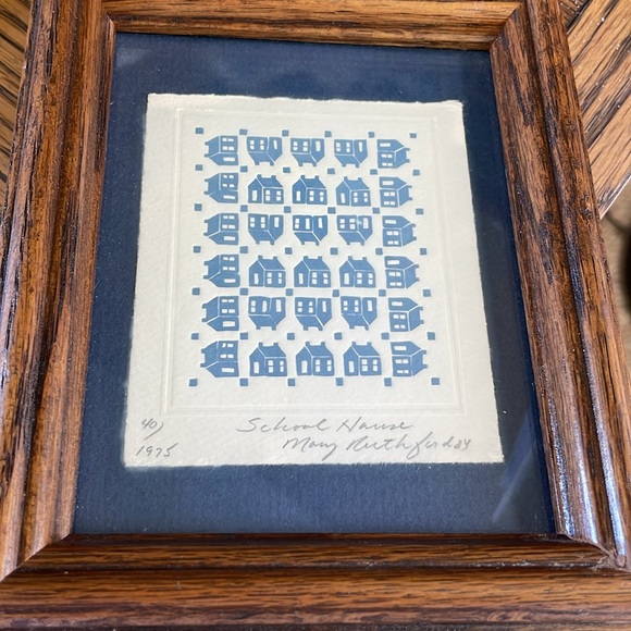 Art | Vintage Mary Rutherford Embossed School House Quilt Print Blue ...